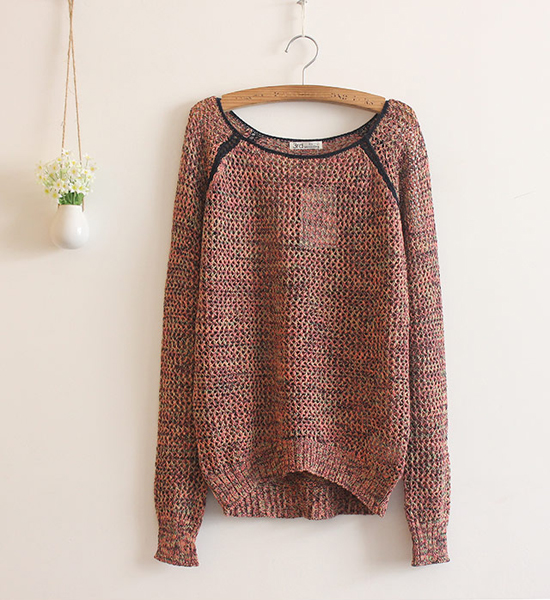 Hollow Out Bump Color Long Sleeve Sweater 3 on Luulla